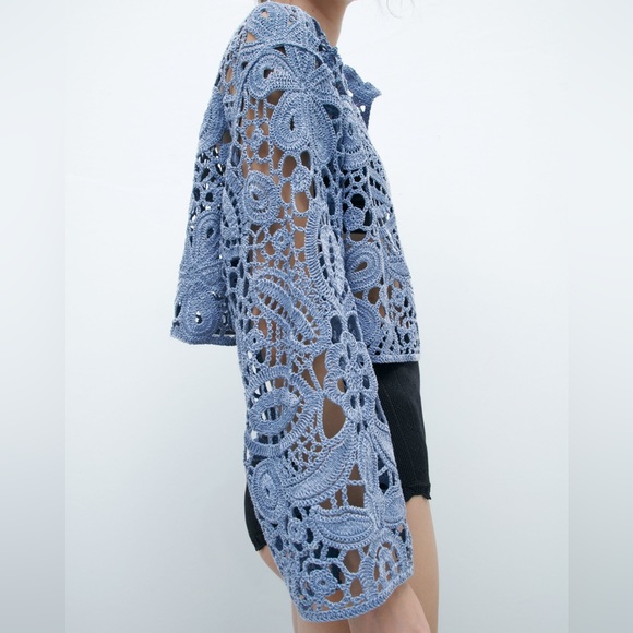 Zara | Sweaters | Zara Limited Edition Crop Macrame Knit Cardigan Mid ...